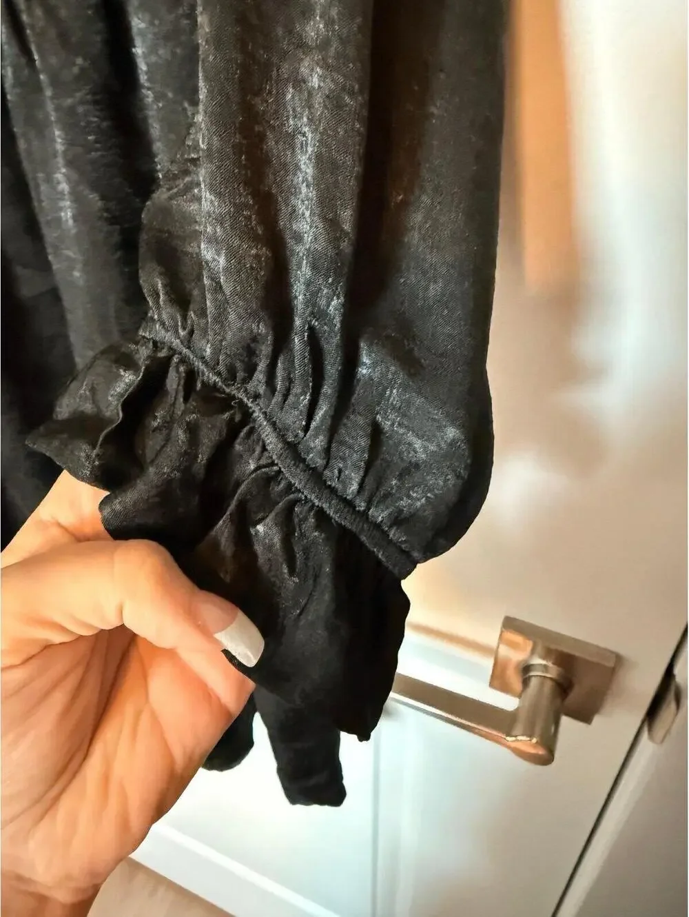 Gilli | Dresses | Nwt Gilli Black Satin Mini Dress Smocked Waist Womens ...